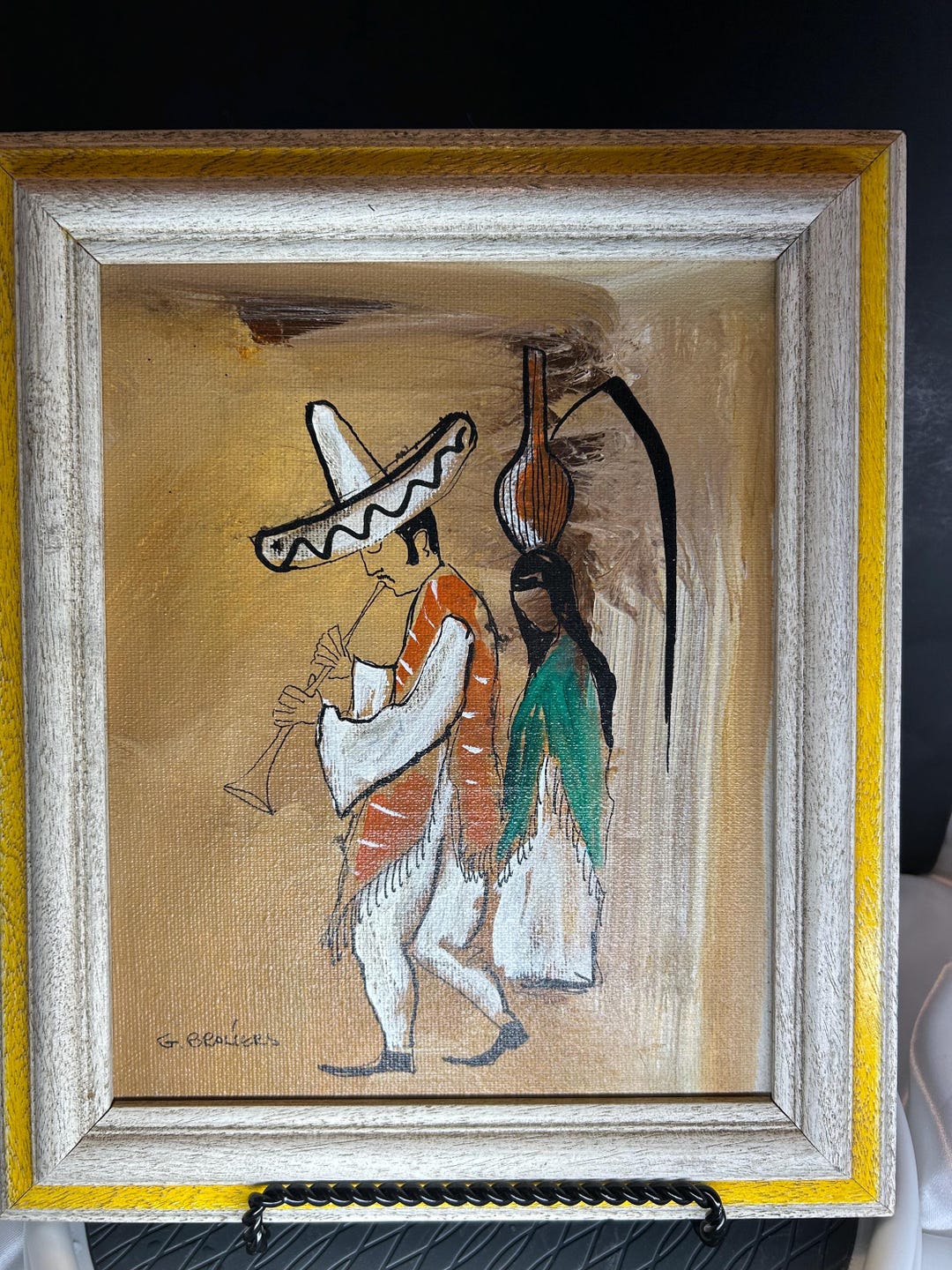 G. Broilers Original Oil Painting of Man Playing Horn With Woman ...