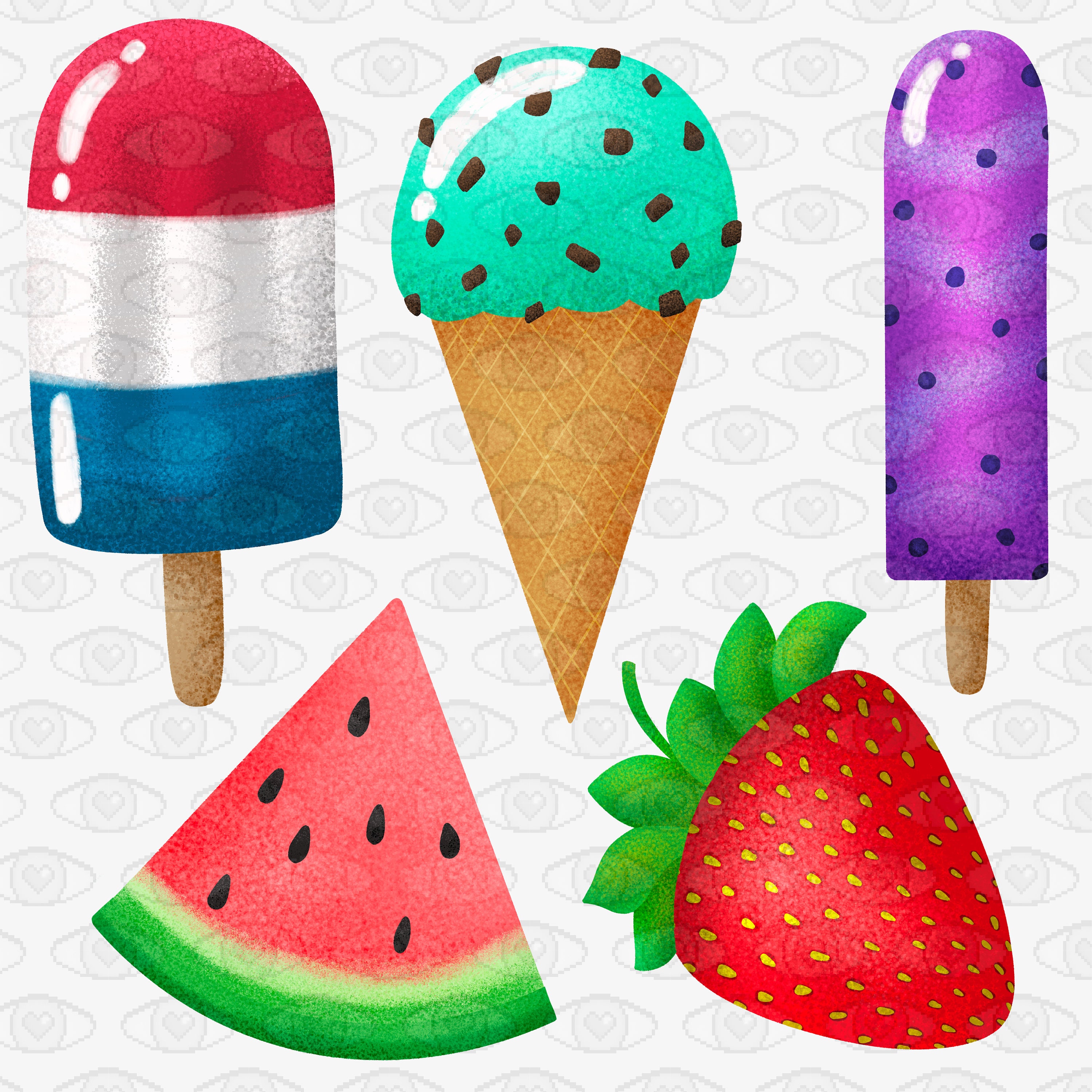 Summer Treats Clipart Set Popsicles Watermelon Strawberry - Etsy