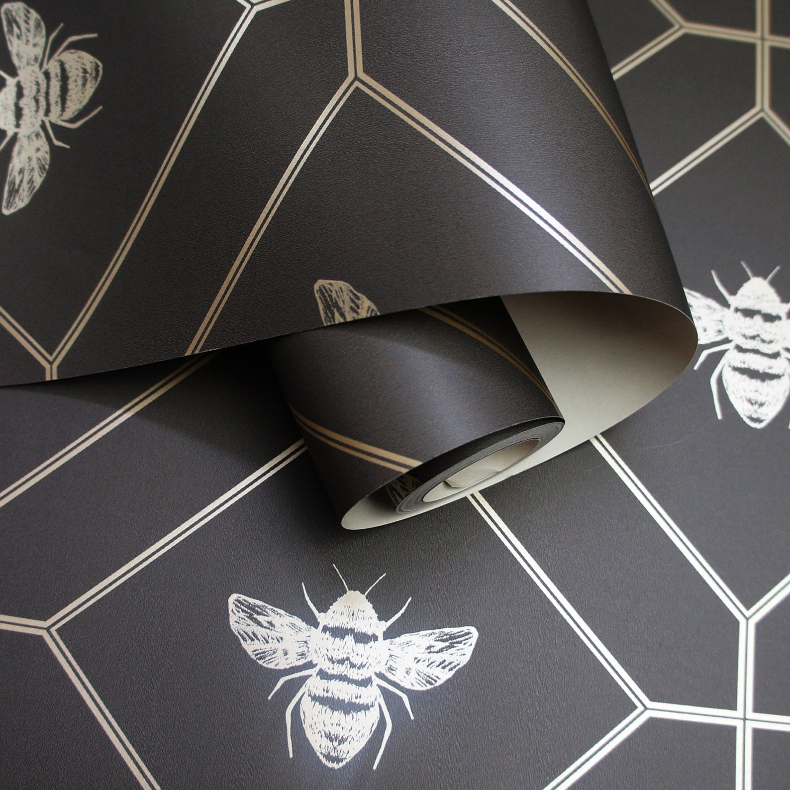 Honeycomb Black Wallpaper Metallic Manchester Bee - Etsy