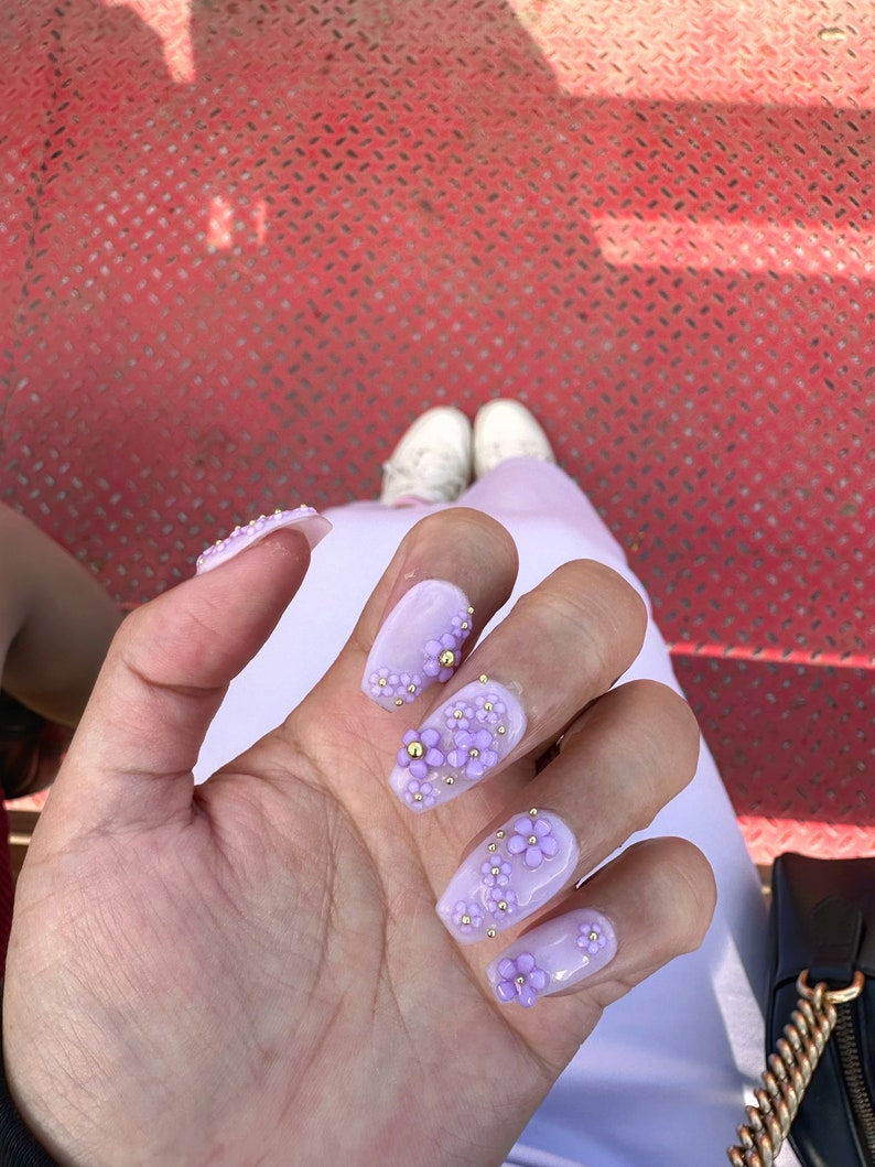Lilac Dream Press on Nails Japanese Cherry Blossom Nails 3D Flower ...