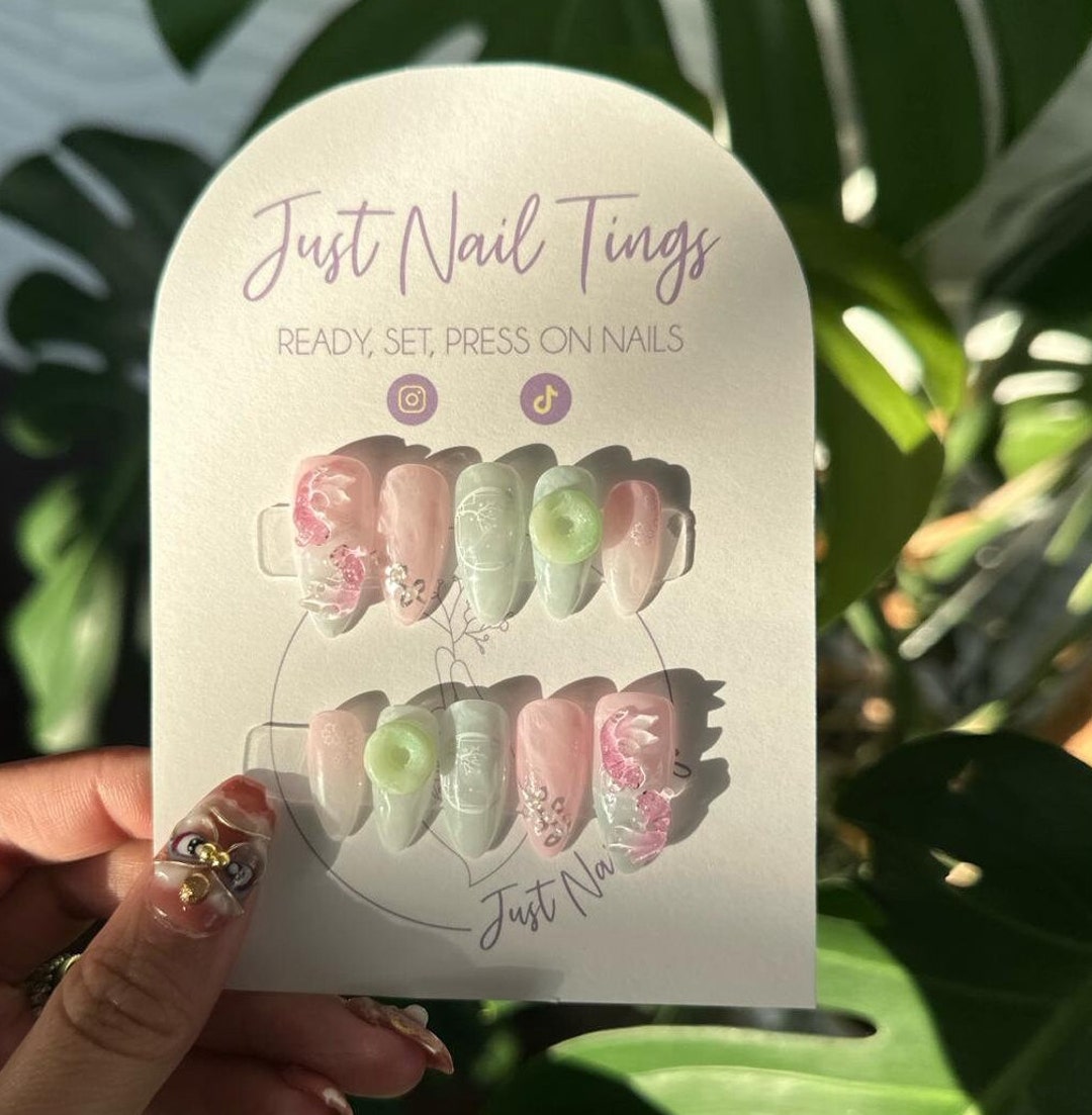 Pink Koi Press on Nails| Lunar New Years Nails| CNY Nails| Jade ...