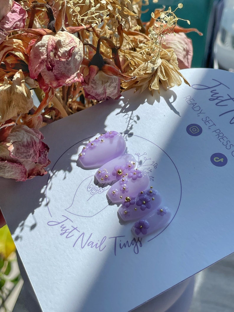 Lilac Dream Press on Nails Japanese Cherry Blossom Nails 3D Flower ...