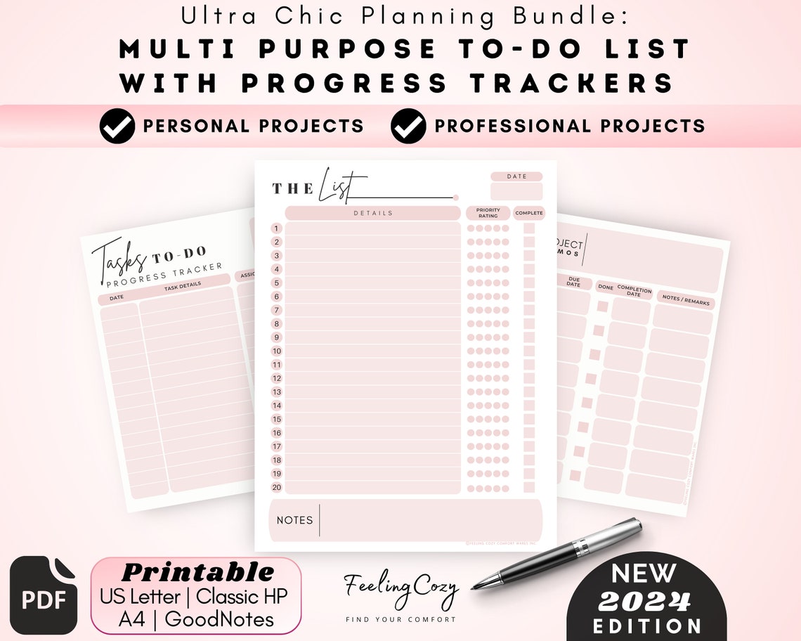 To Do List Printable With Task Progress Trackers (PDF Planner Inserts ...