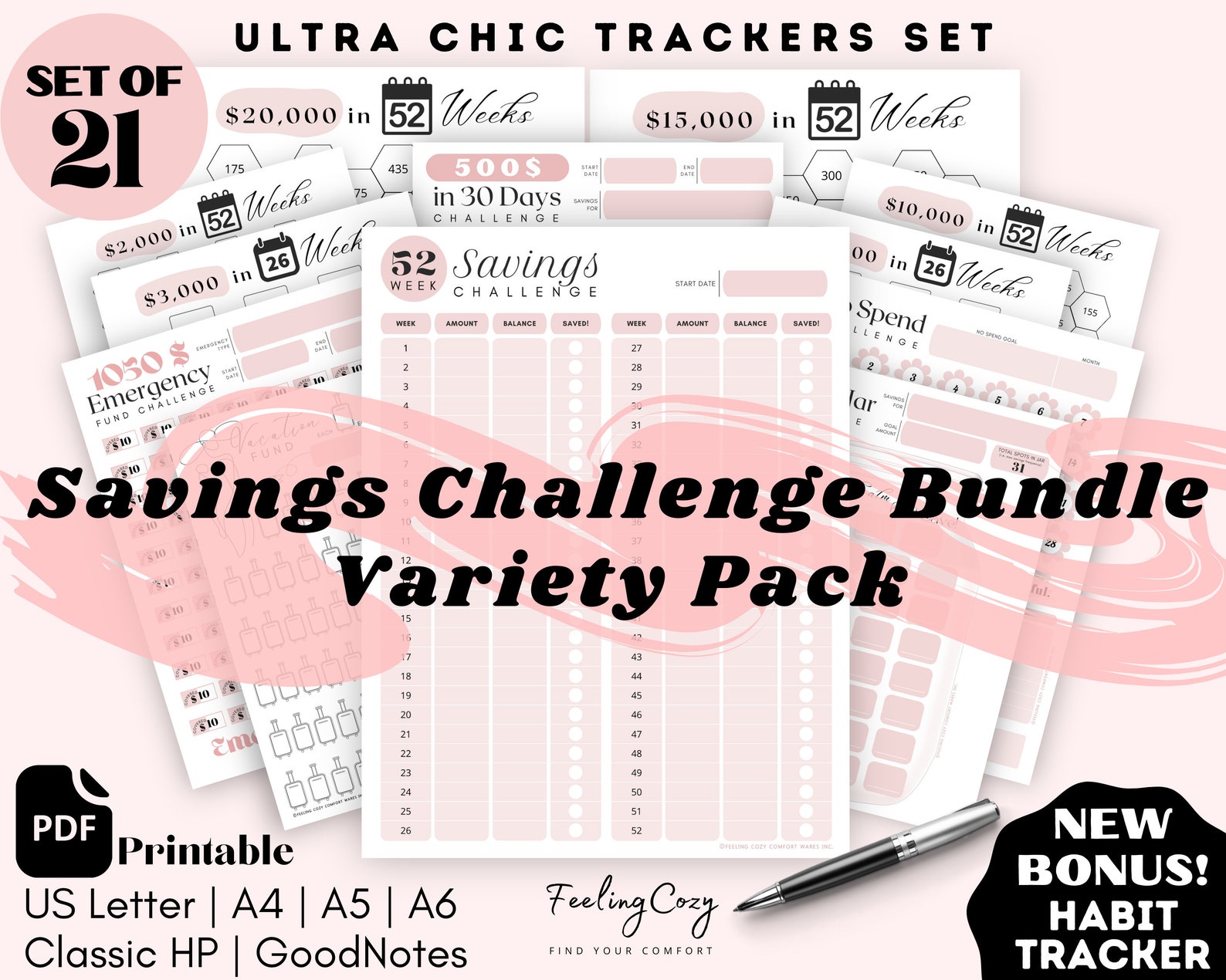 Savings Challenge Printable Savings Tracker Money Saving - Etsy