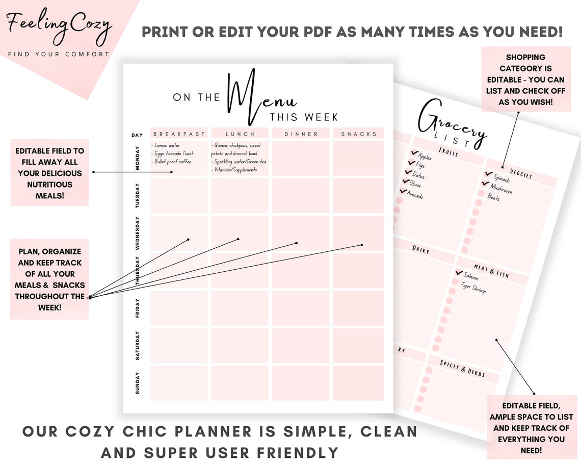 Meal Planner Health Planner Grocery List Shopping List | Etsy