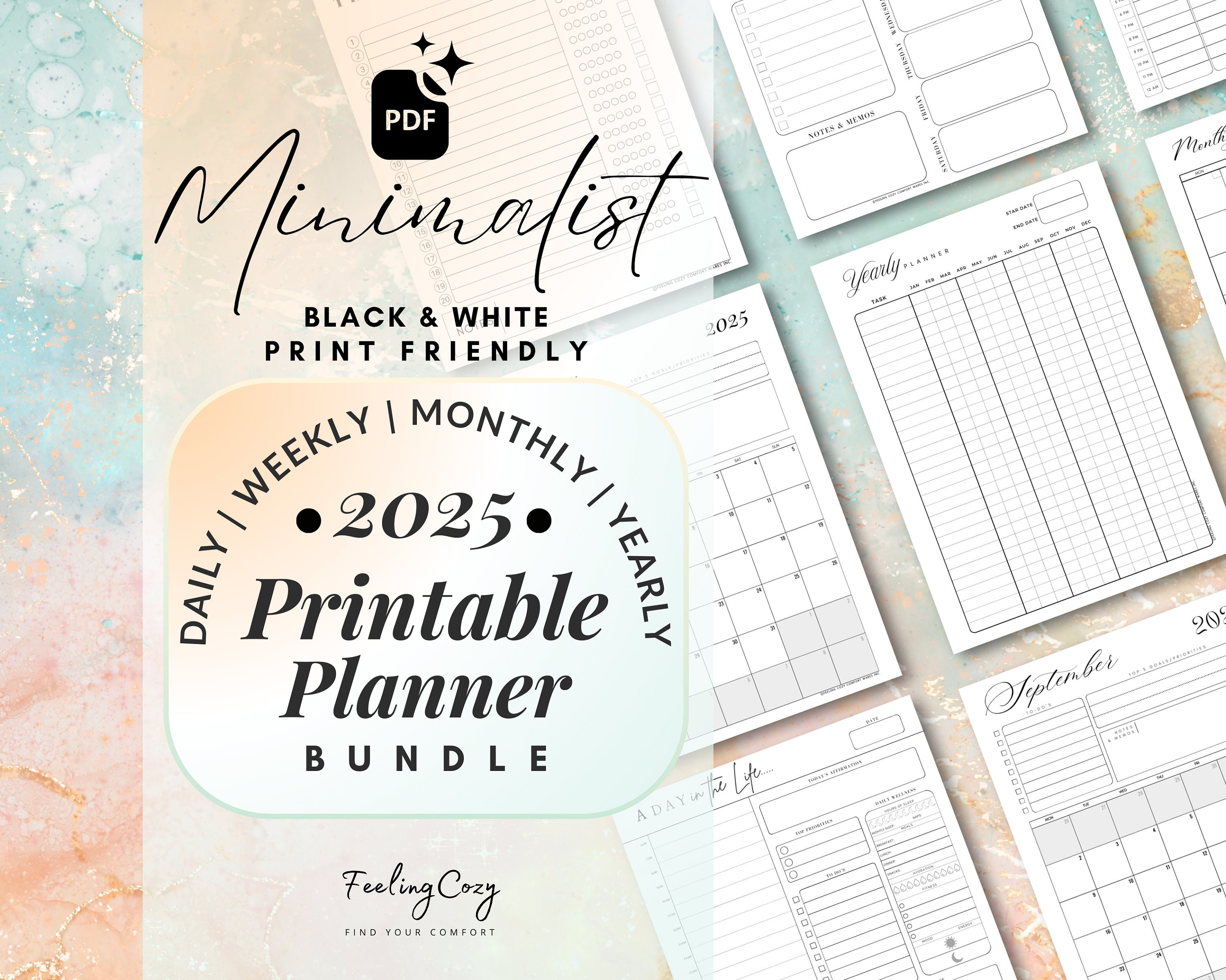 Printable Calendar 2025, Monthly Calendar Template Printable Daily ...