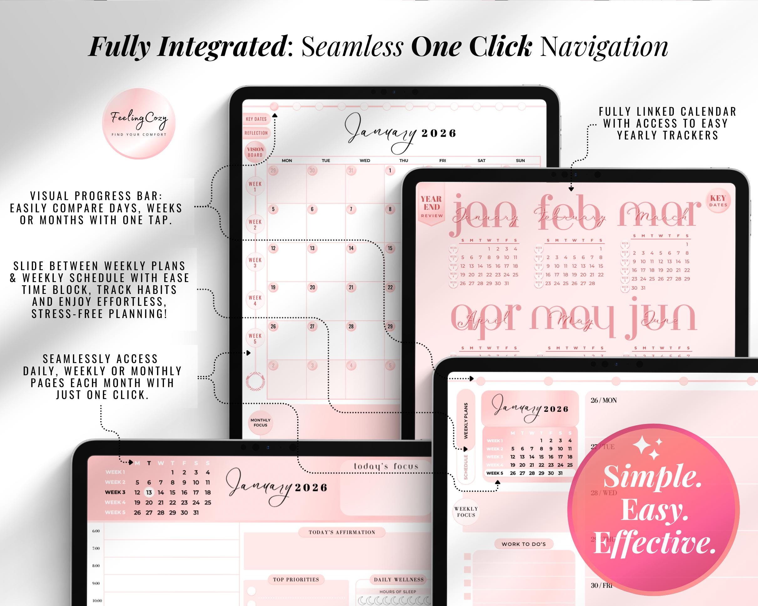 2026 Simple Digital Planner: Pink Goodnotes Planner for iPad | 275 ...