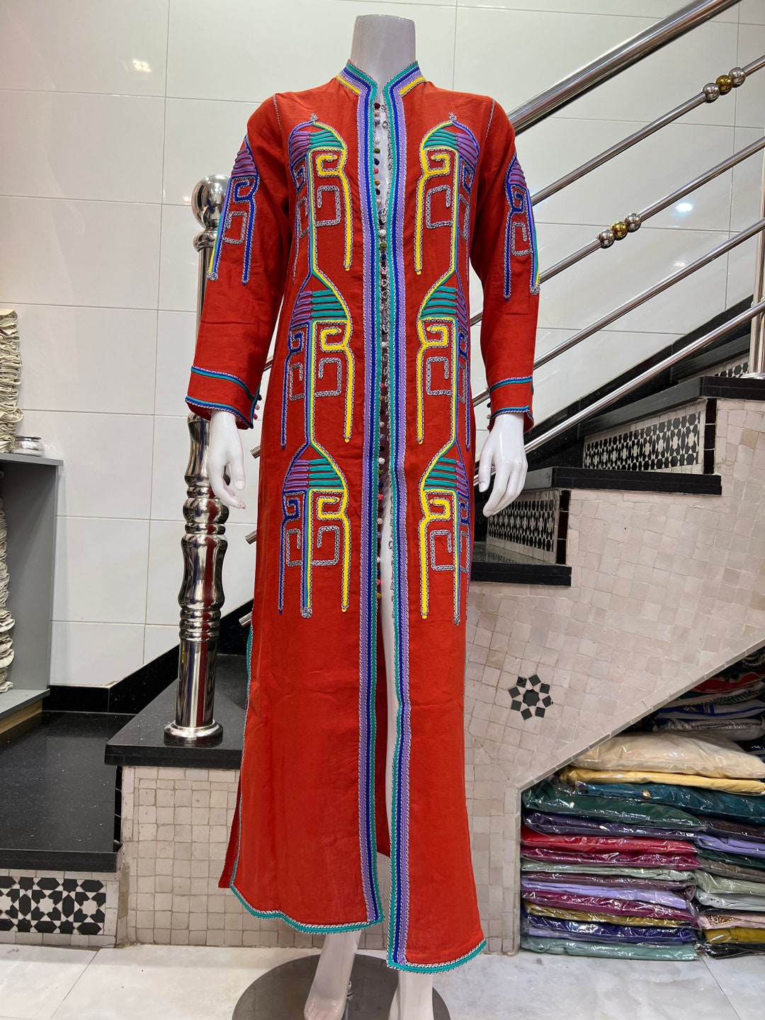 Moroccan Handmade Kimono Dress, Bath Robe Kimono, Linen Kimono, Berber ...