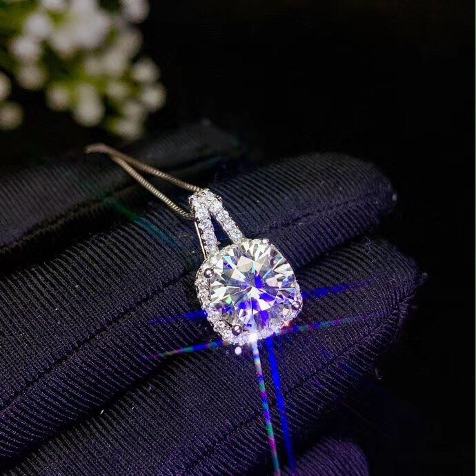 Natural Moissanite Necklace 925 Sterling Silver moissanite Round Cut ...