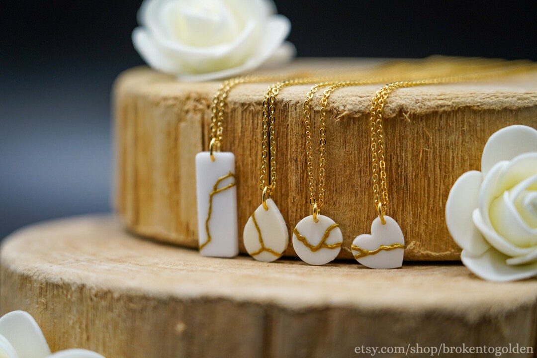 Kintsugi Dainty Necklace With Adjustable Chain 14k Gold-plated - Etsy