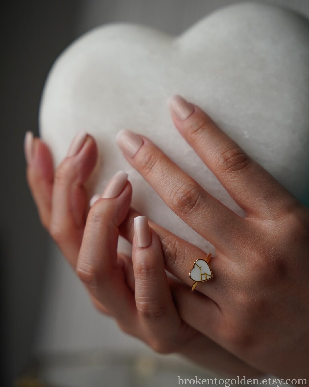 Kintsugi Inspired Heart Ring Gold-finished Stainless Steel, Gift for ...