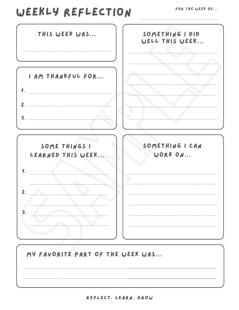 Weekly Reflection Worksheet PRINTABLE | Growth Mindset | Journaling ...