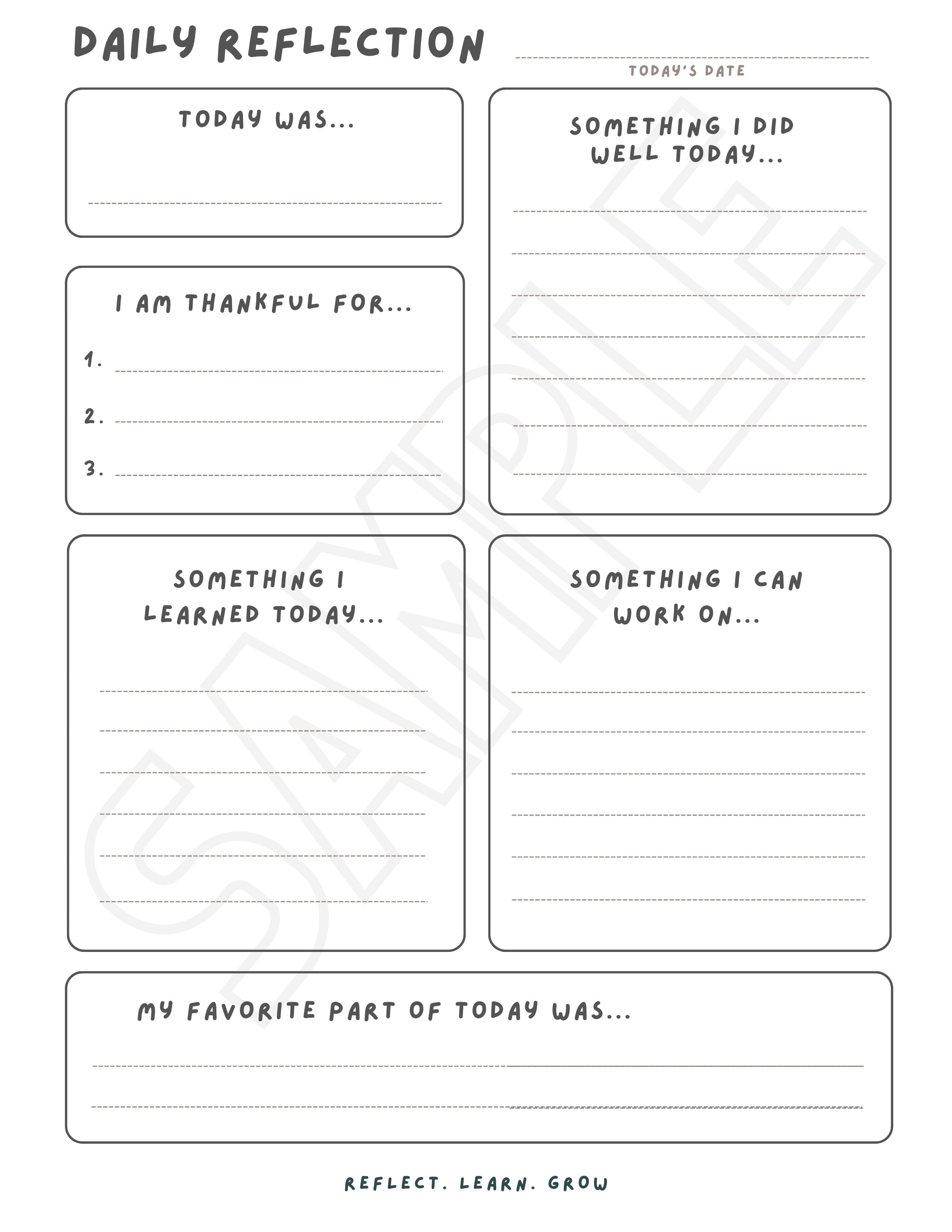 Daily Reflection Worksheet PRINTABLE | Growth Mindset | Journaling ...