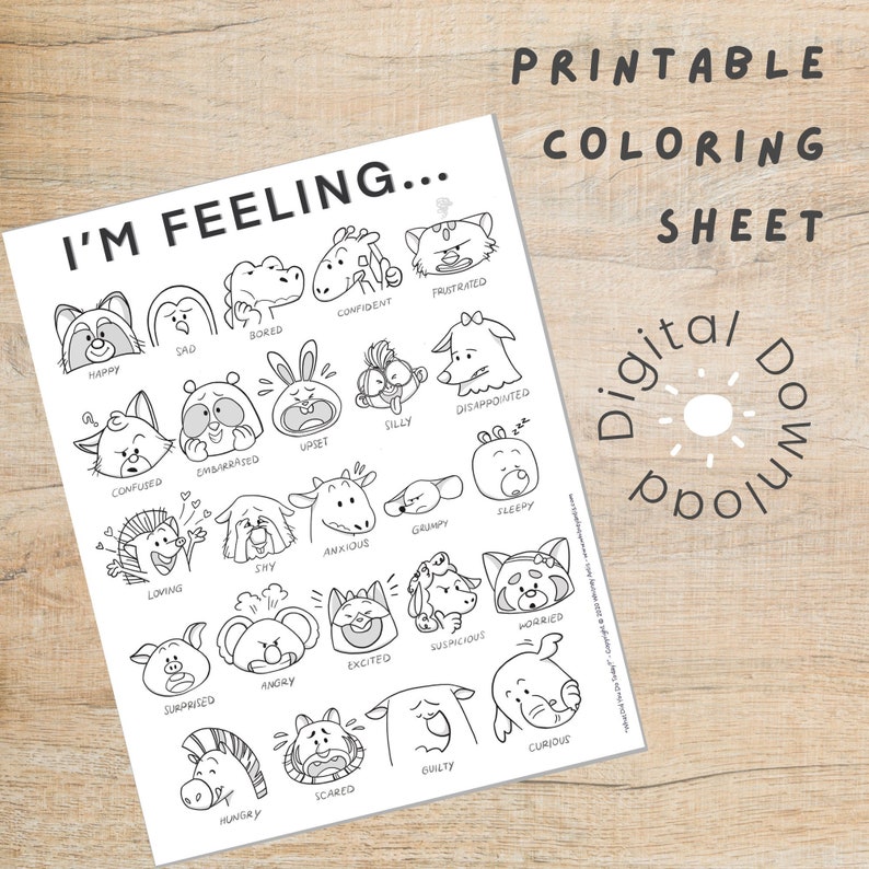 Feelings Coloring Sheet Printable - Digital Download | Social-emotional ...