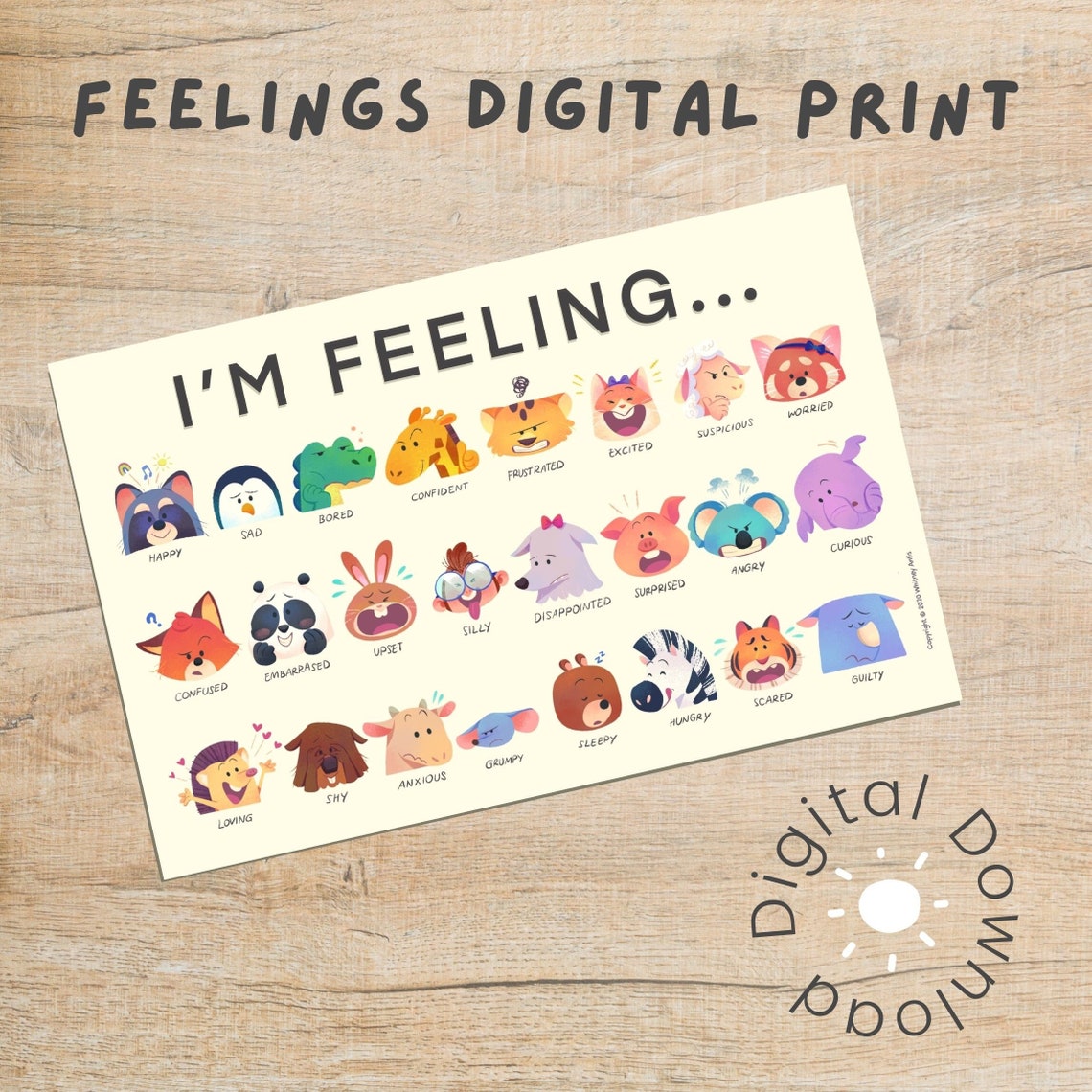 Feelings Digital Print | Emotions Chart | Social-emotional Learning ...
