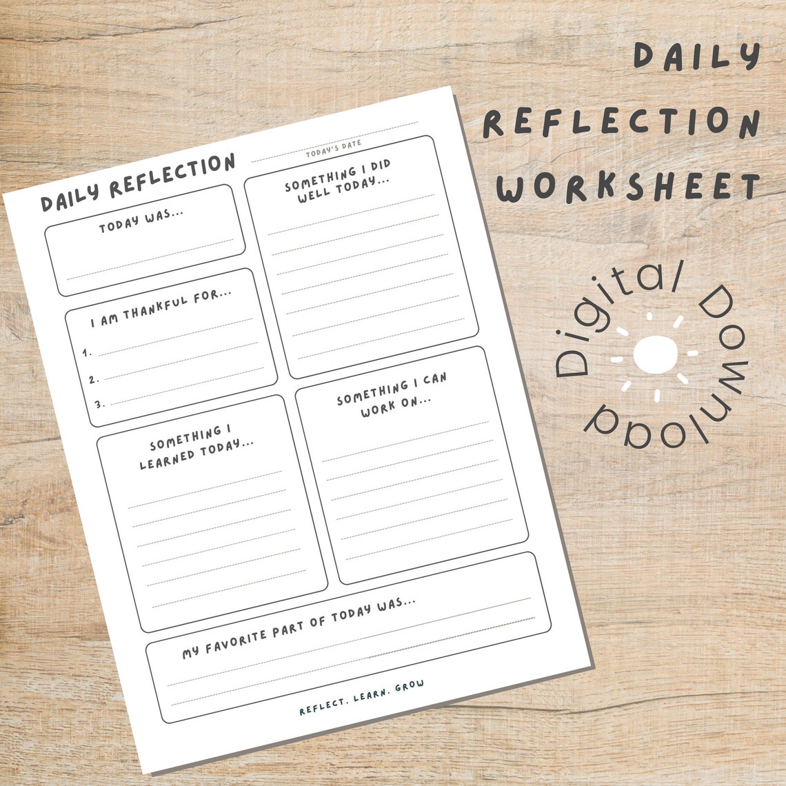 Daily Reflection Worksheet PRINTABLE | Growth Mindset | Journaling ...