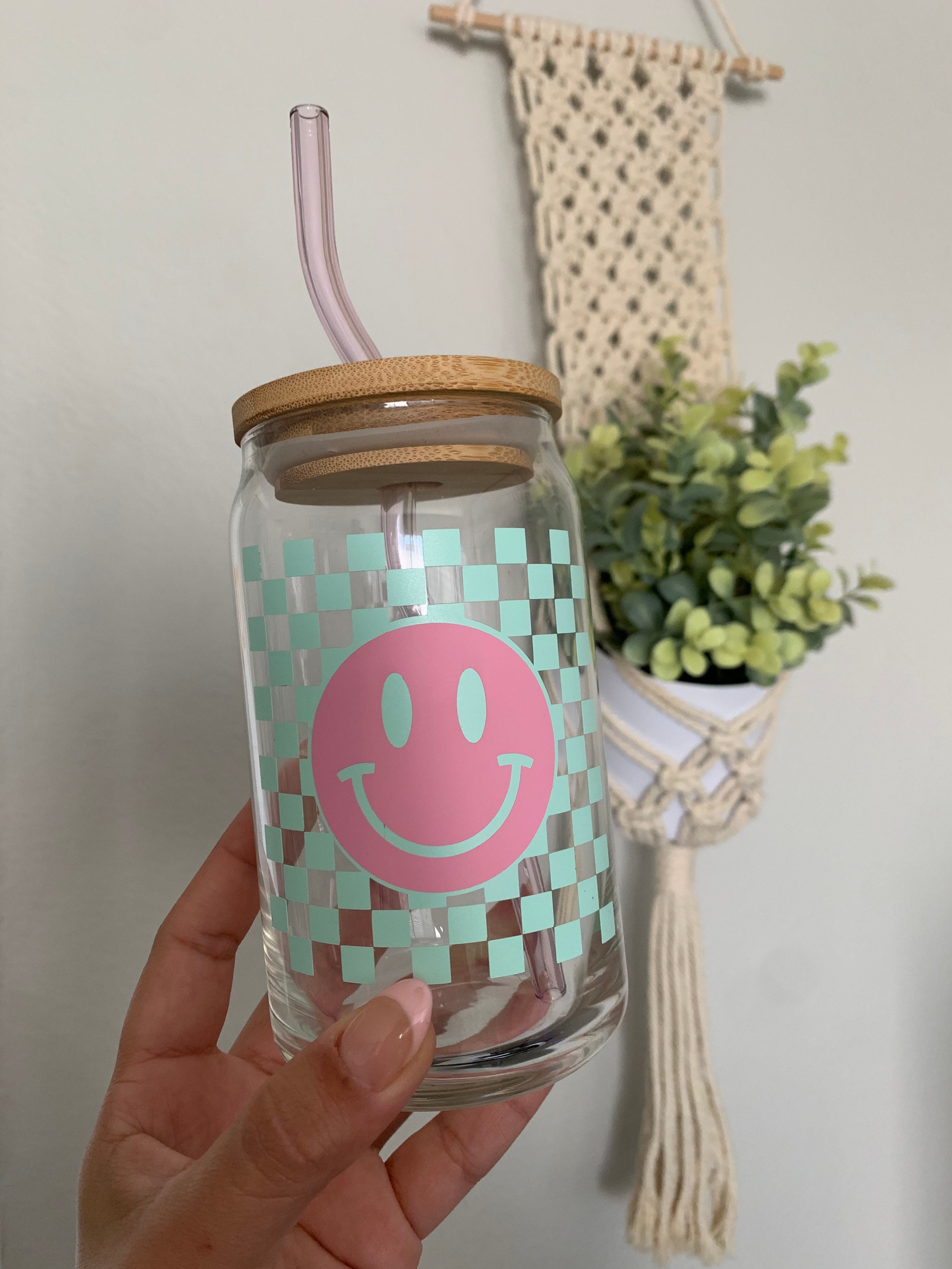 Smiley Checkered Glass Cup Checkered Smile Checkered Beer Can Glass ...