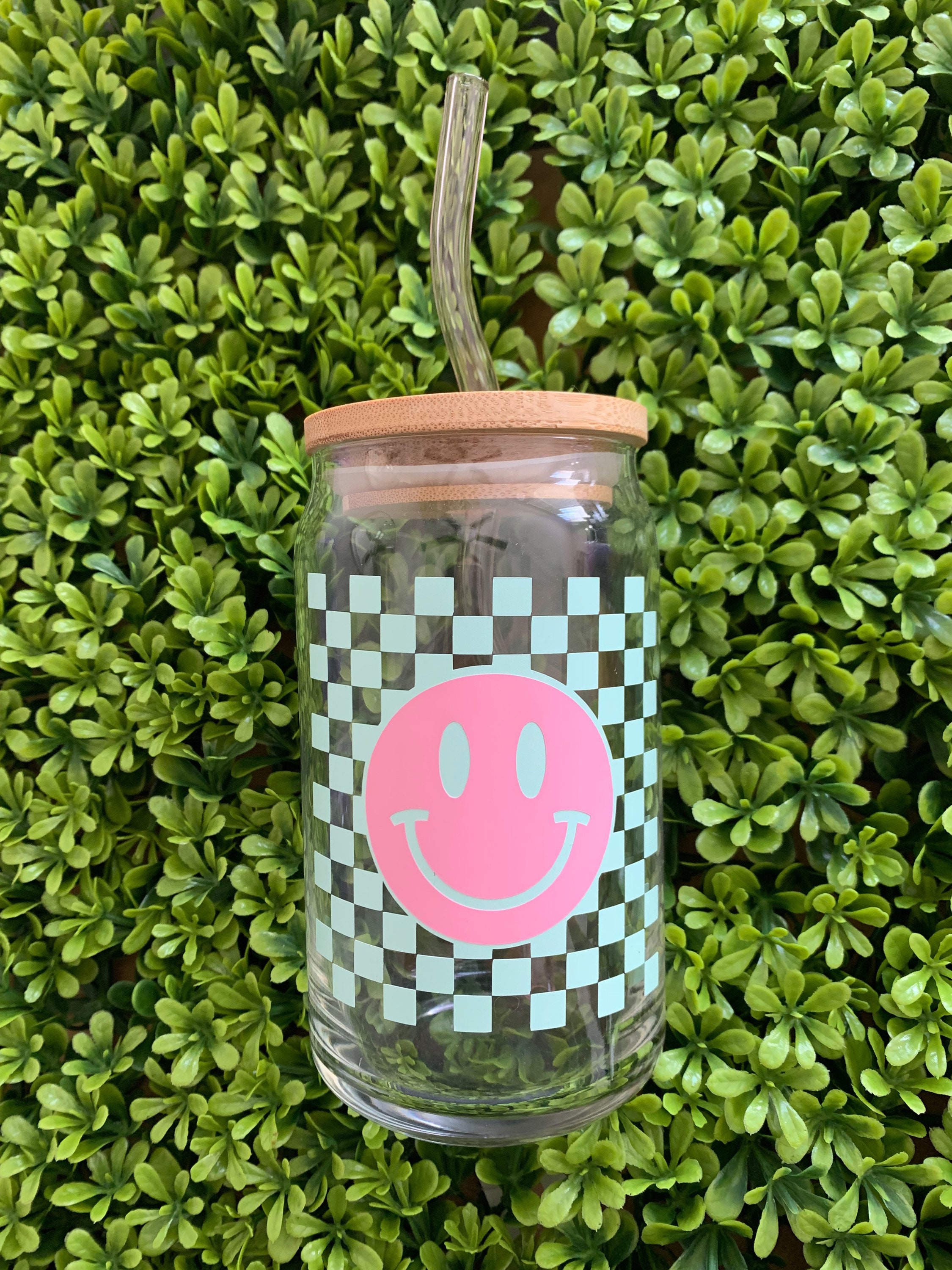 Smiley Checkered Glass Cup Checkered Smile Checkered Beer Can Glass ...