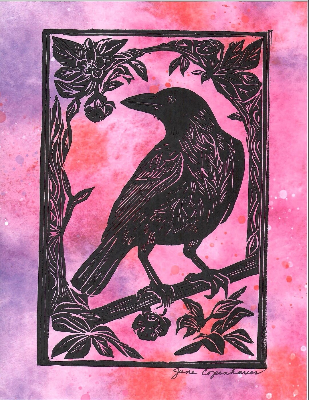 Vintage Crow Hand Carved Lino Print 8 X 10, Archival Block Printing Ink ...