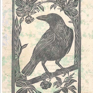 Vintage Crow Hand Carved Lino Print 8 X 10, Archival Ink - Etsy