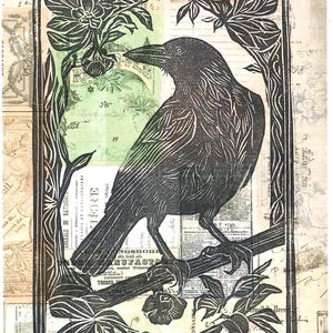 Vintage Crow Hand Carved Lino Print 8 X 10, Archival Ink - Etsy