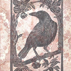 Vintage Crow Hand Carved Lino Print 8 X 10, Archival Ink - Etsy