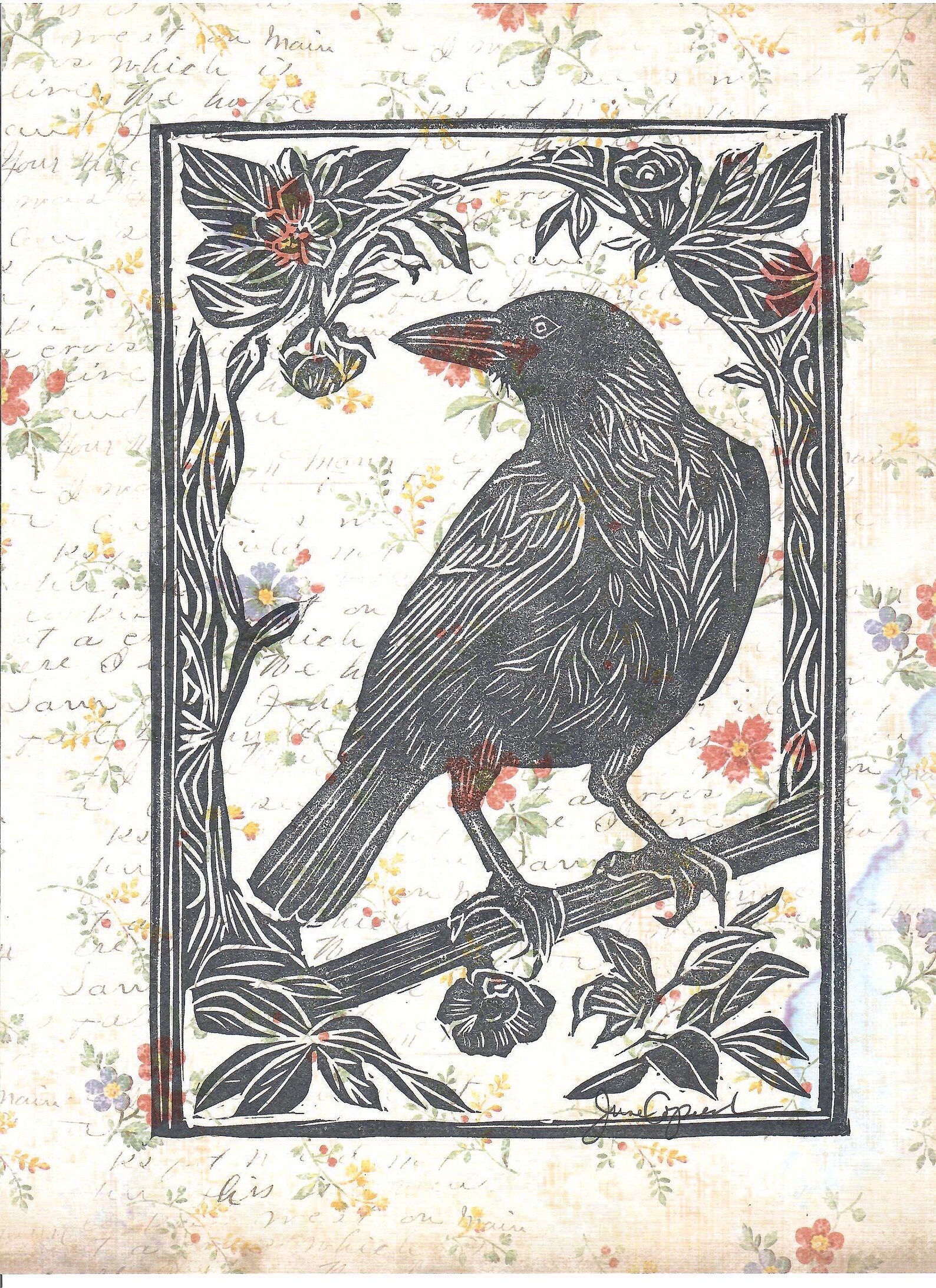 Vintage Crow Hand Carved Lino Print 8 X 10, Archival Ink - Etsy