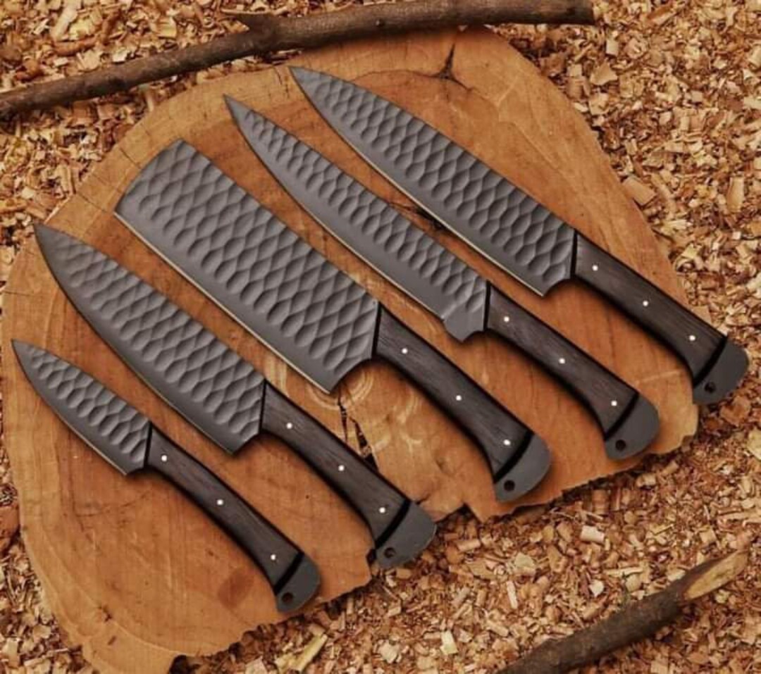 Custom Engraved Chef Knife Set: 5-piece Hand Forged Carbon Steel - Etsy