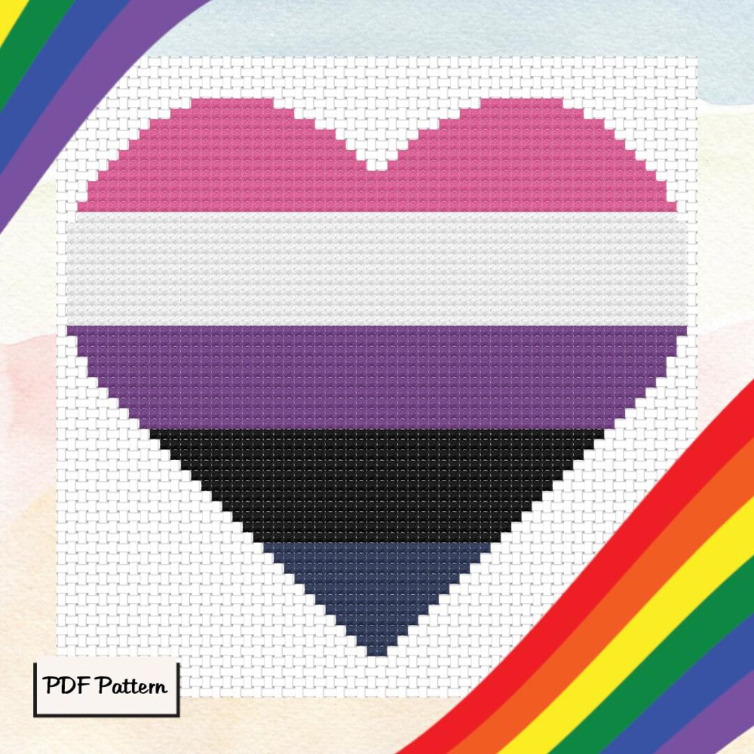 Genderfluid Pride Heart | DMC Cross Stitch Pattern PDF - Instant ...