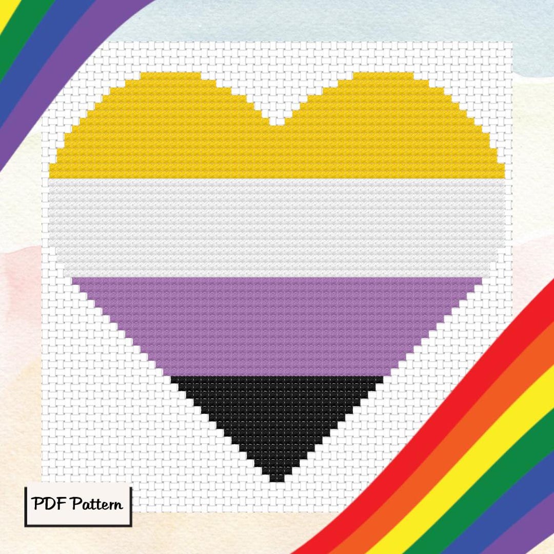 Non-binary Pride Heart | DMC Cross Stitch Pattern PDF Instant Digital Download | Fun Easy ...