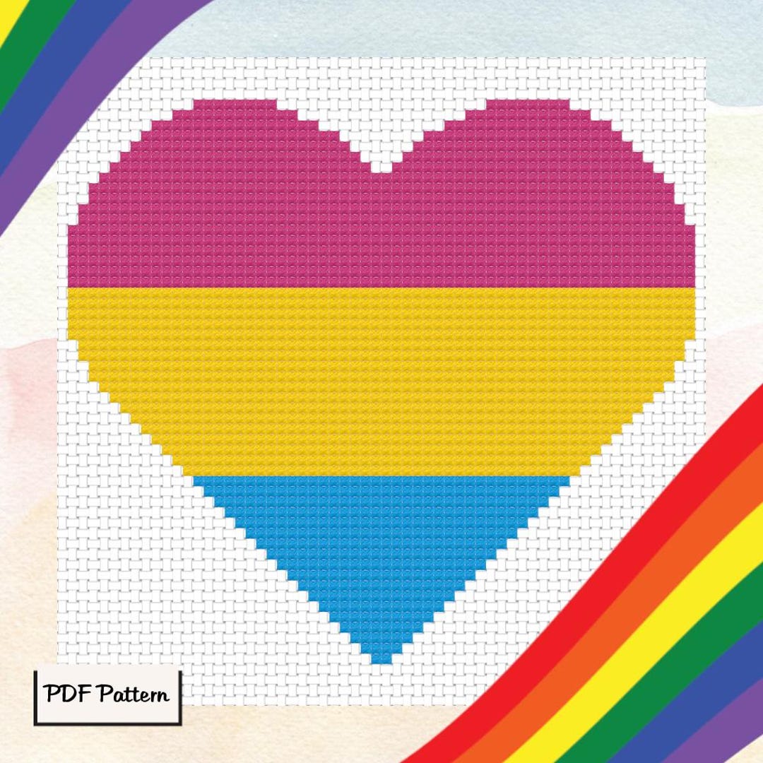 Pansexual Pride Heart | DMC Cross Stitch Pattern PDF Instant Digital ...