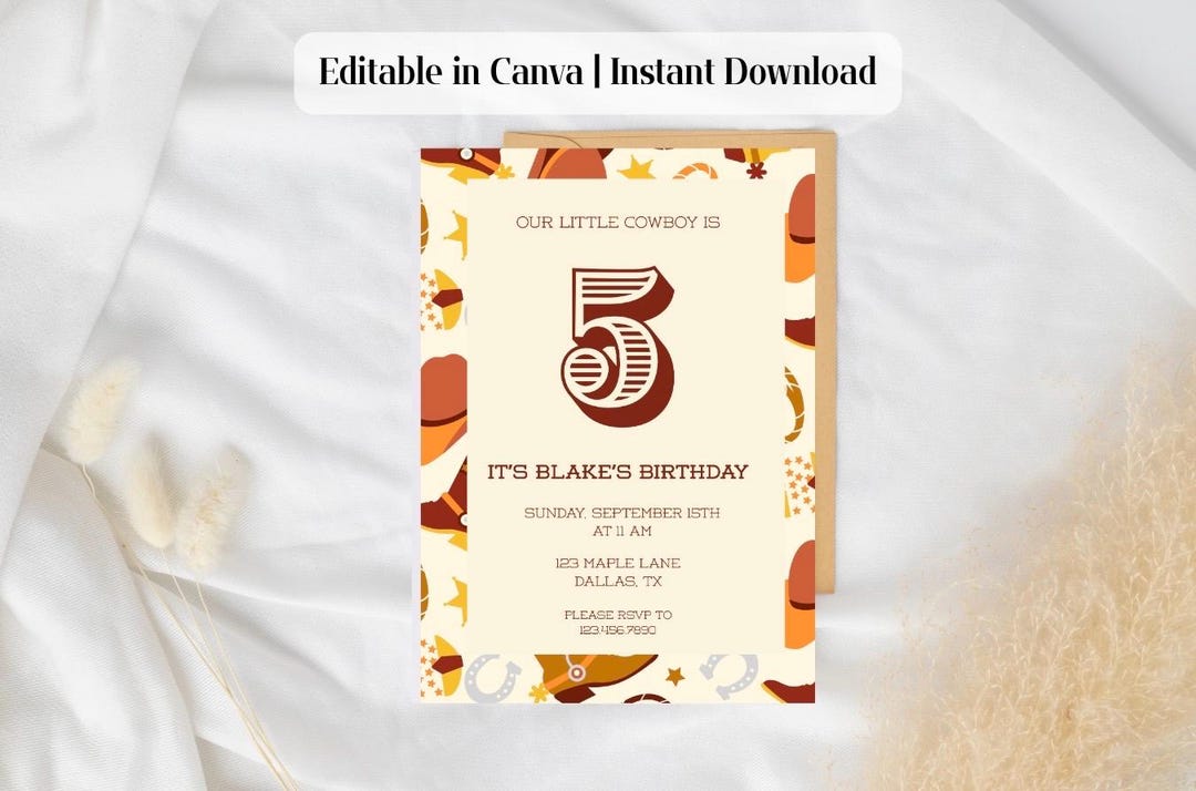 Little Cowboy Birthday Invitation | Western 5th Birthday Invite ...