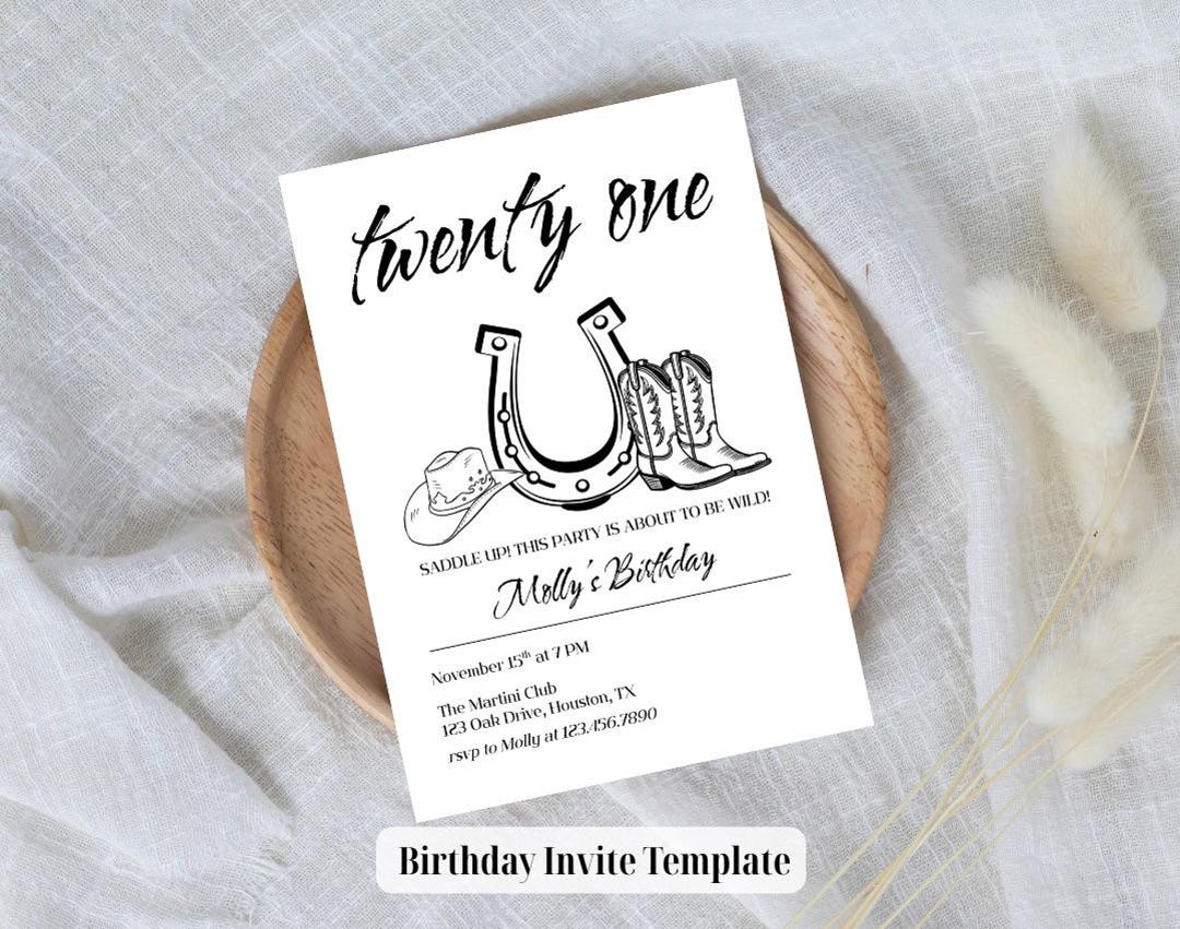 Western 21st Birthday Invitation: Editable Canva Template (digital ...