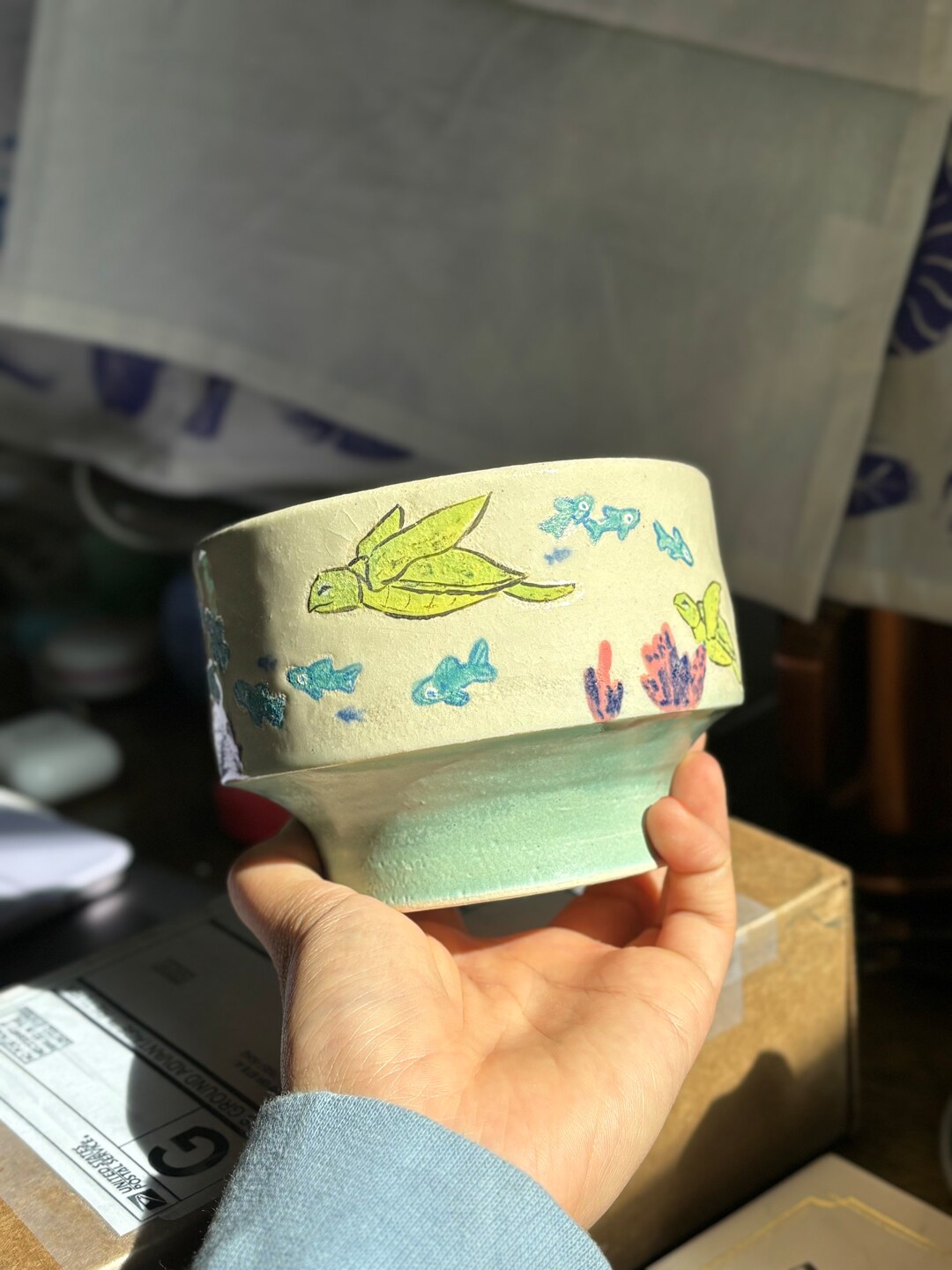 Sea Turtle Plant Pot / Pottery Planter / Hand Thrown / Hand Painted ...
