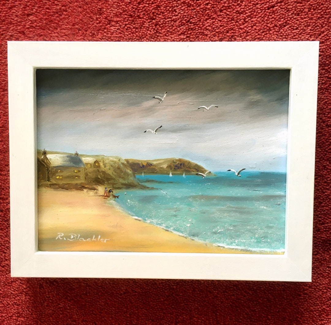 Framed Painting of Wembury Beach, Plymouth Devon, Original Oil Painting ...