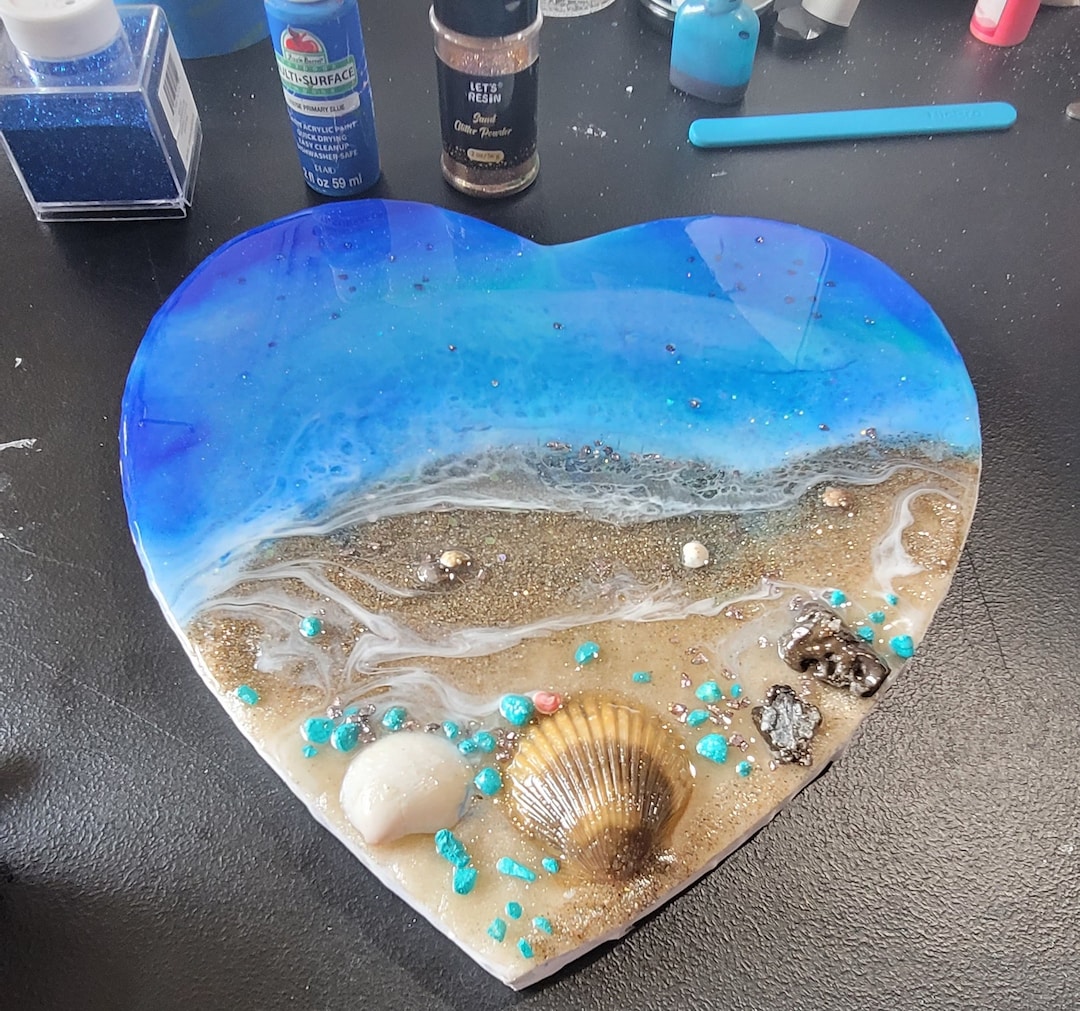 Seascape Heart| Wall Decor | Wall Canvas Art |epoxy Resin - Etsy