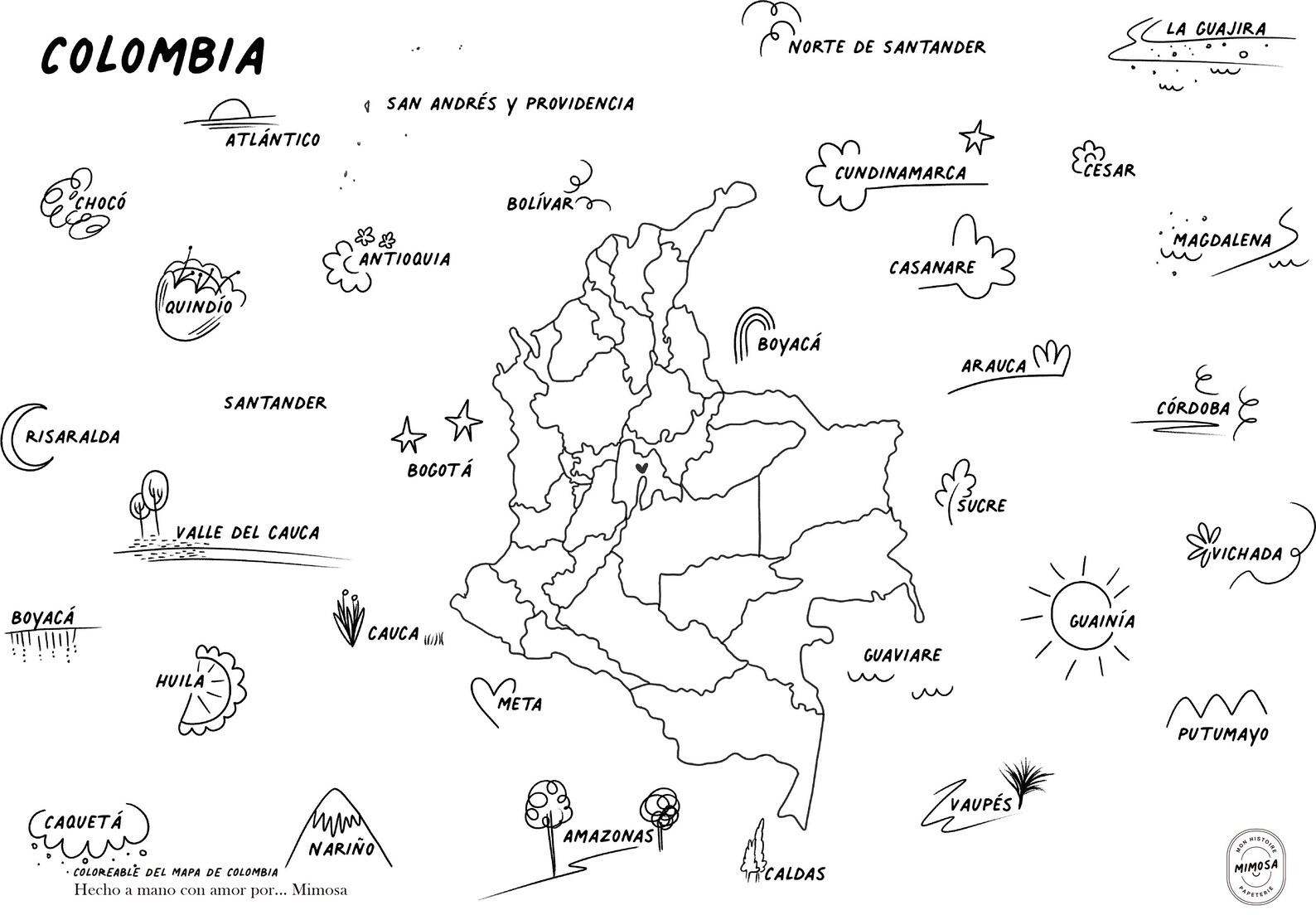 Colombia Map Coloring Poster for Primary Kids | Etsy