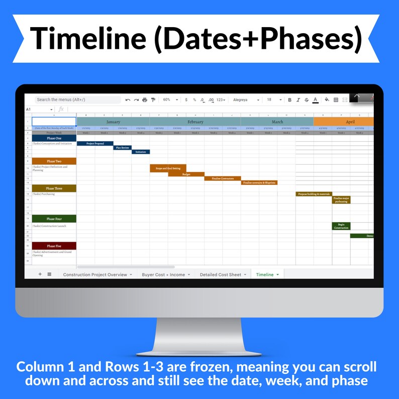 Construction Project Budget Timeline spreadsheet Template - Etsy