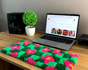 CANDY Tufted Keyboard Rug - Handmade Pink Punch Needle Desk Mat and ...