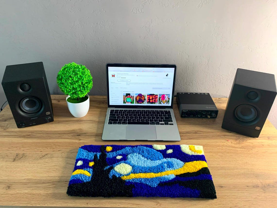 Van Gogh Starry Night Handmade Tufted Keyboard Rug - Punch Needle Desk ...