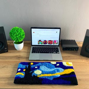 Van Gogh Starry Night Handmade Tufted Keyboard Rug - Punch Needle Desk ...