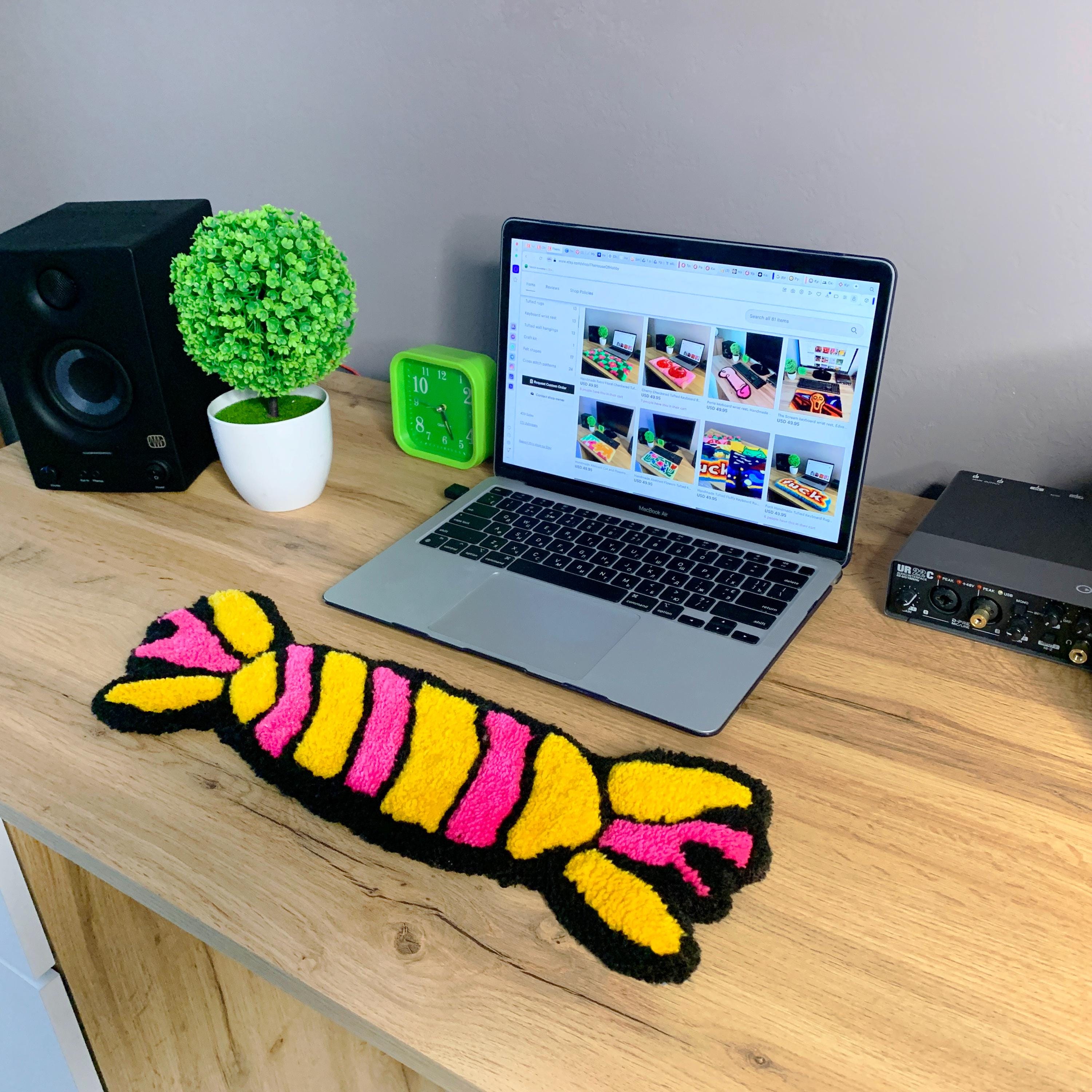 CANDY Tufted Keyboard Rug - Handmade Pink Punch Needle Desk Mat and ...