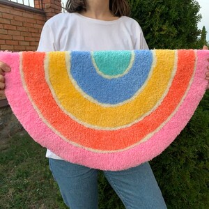 Handmade Pastel Rainbow Rug, Cute Hand Tufted Wall Decor, Colorful Home ...