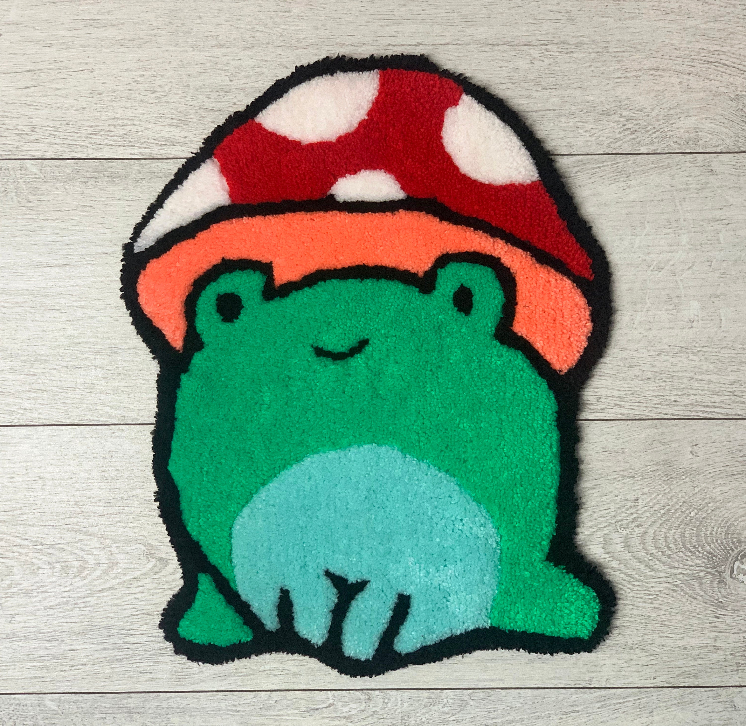 Kawaii Frog Mushroom Rug, Aesthetic Tufted Wall Hanging, Handmade Cute ...