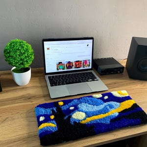 Van Gogh Starry Night Handmade Tufted Keyboard Rug - Punch Needle Desk ...