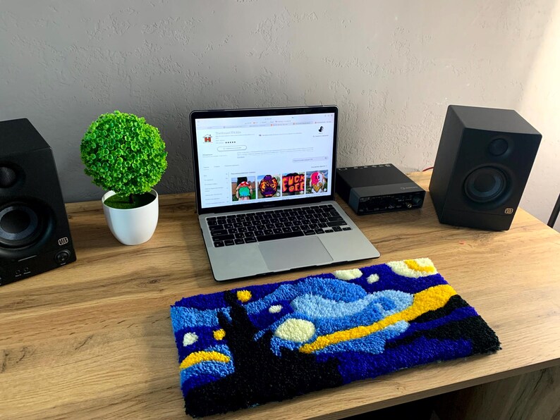 Van Gogh Starry Night Handmade Tufted Keyboard Rug - Punch Needle Desk ...