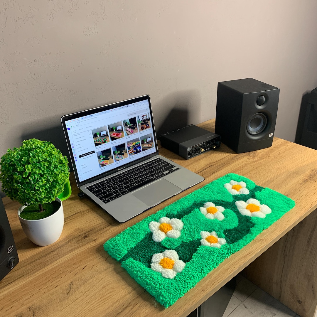 Floral Tufted Keyboard Rug - Punch Needle Desk Mat and Handmade Office ...