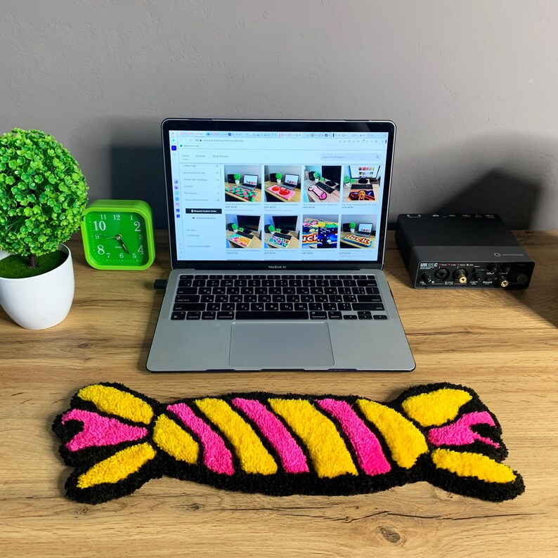 CANDY Tufted Keyboard Rug - Handmade Pink Punch Needle Desk Mat and ...