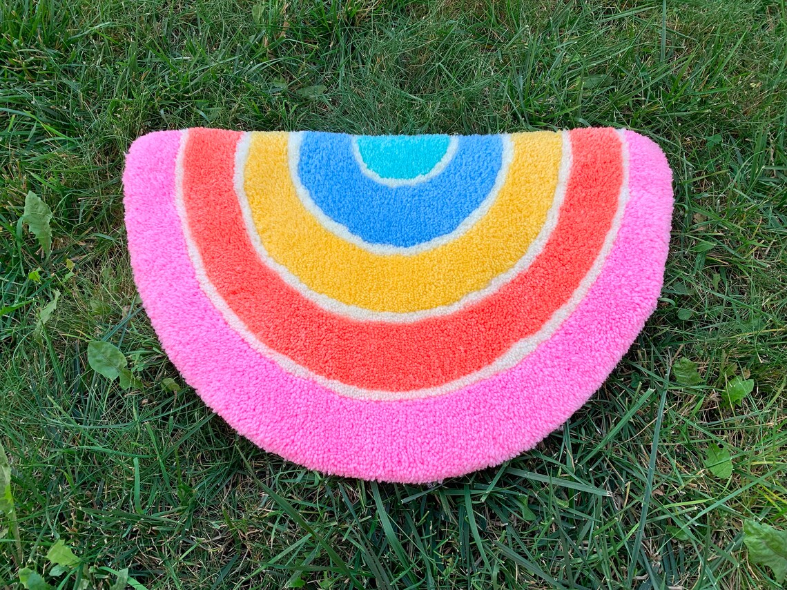 Handmade Pastel Rainbow Rug, Cute Hand Tufted Wall Decor, Colorful Home ...