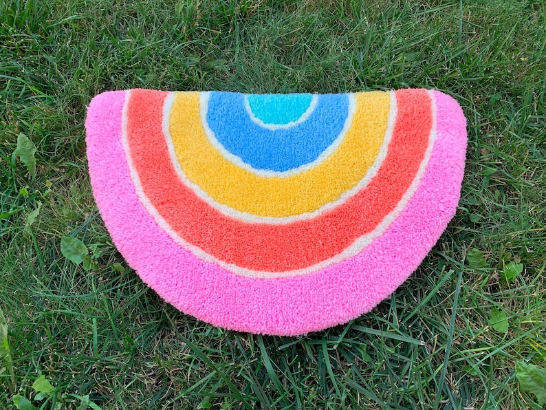 Handmade Pastel Rainbow Rug, Cute Hand Tufted Wall Decor, Colorful Home ...